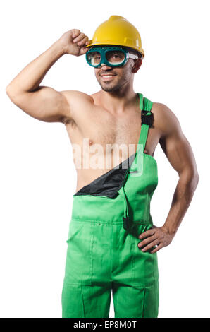 Man in green coveralls with goggles Stock Photo - Alamy