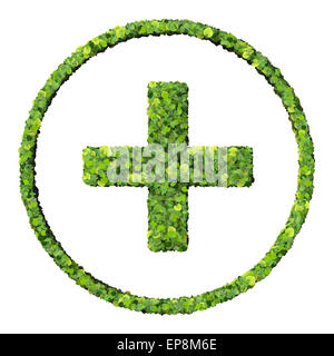 Media control plus icon, made from green leaves isolated on white ...