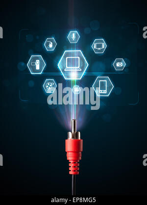 Electric cable with multimedia icons Stock Photo - Alamy