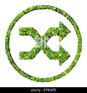 Media control shuffle icon, made from green leaves isolated on white ...