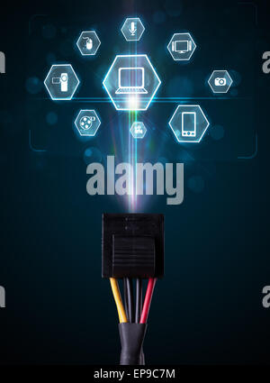 Electric cable with multimedia icons Stock Photo - Alamy