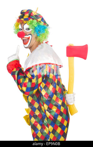 Clown with axe isolated on white Stock Photo - Alamy