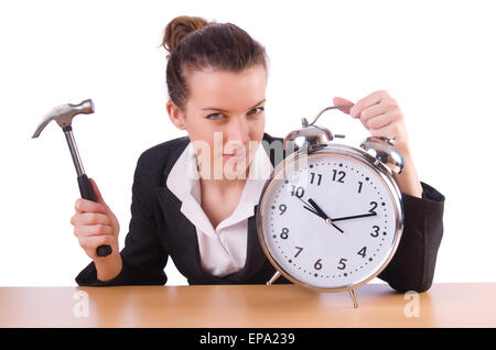 The woman trying to break the clock Stock Photo - Alamy