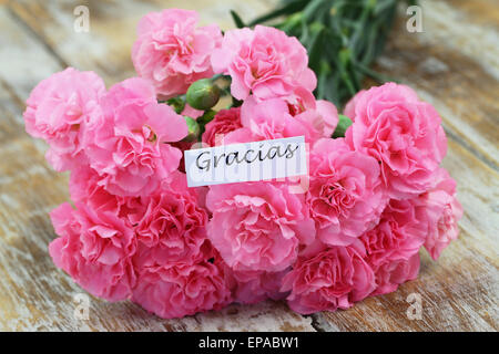Thank you note with pink carnation flowers Stock Photo - Alamy