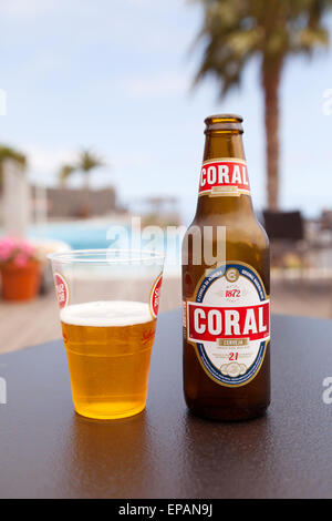 Coral beer, the local beer brewed in Madeira, Europe Stock Photo - Alamy