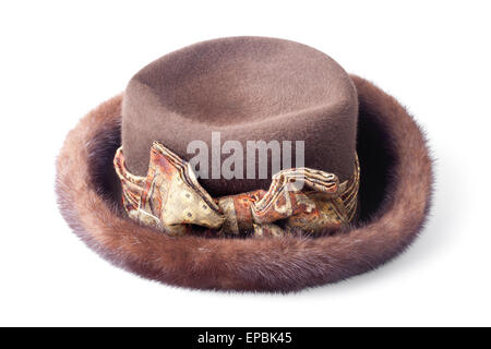 brown female fur hat isolated on white background Stock Photo - Alamy