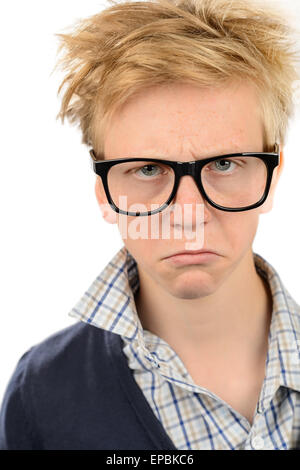 Angry geek teenage boy isolated in white Stock Photo - Alamy