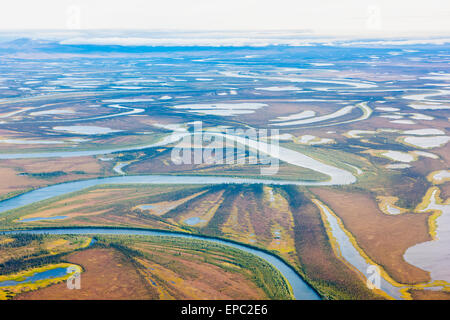 Aerial view of the village of Selawik and the Selawik river, Arctic ...