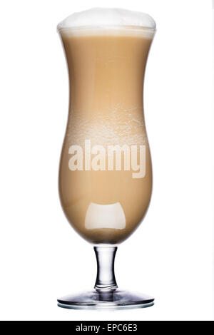 Coffee drink or cocktail with cream on a black background. Copy space ...