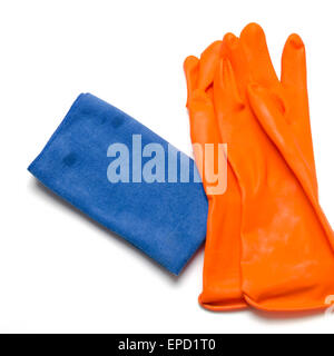 blue rag with orange cleaning glove on a white background Stock Photo ...