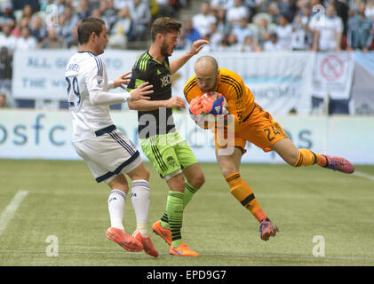 Seattle Sounders goalkeeper Stefan Frei points as an MLS soccer match ...