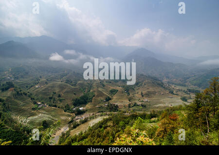 Mountains and river valley near Sapa in northern Vietnam in South East ...