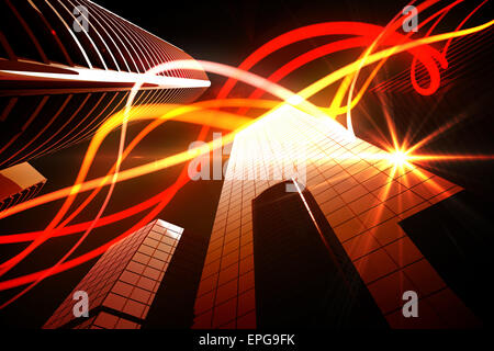 Orange light beams over skyscrapers Stock Photo - Alamy
