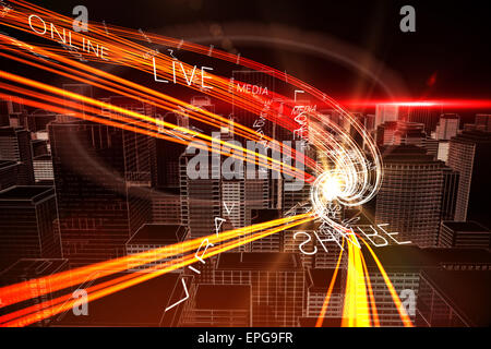 Orange light beams over skyscrapers Stock Photo - Alamy