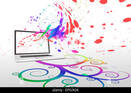 Digitally generated Laptop with colourful spiral design Stock Photo - Alamy