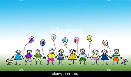 Blue word boy cartoon text. Hand drawn watercolor illustration isolated ...