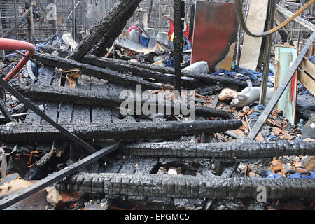 Fire in the factory. Burned by fire industrial building Stock Photo - Alamy