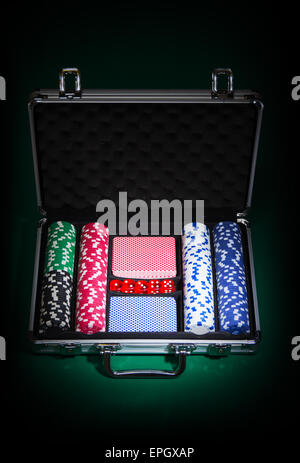 Poker set in metallic case isolated on white background Stock Photo - Alamy