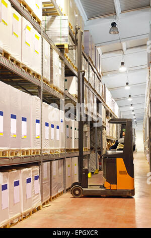Forklift and shelves. Forklift loading Pallet Rack. Part of a Blue ...