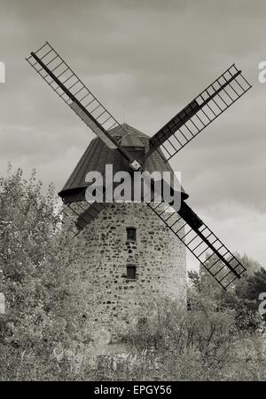 Tower of an Old Grist Mill (Windmill) from the 1800's - Green walls and ...