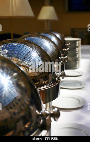 Elegant banquet table prepared for conference or party and decorated ...