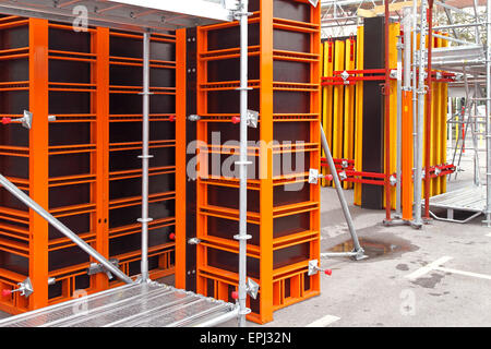 Construction site modular formwork and scaffolding units in use on ...