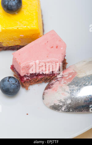 fresh strawberry and mango mousse dessert cake with blueberry Stock ...