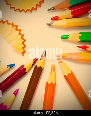 set of vintage colored pencils with chips Stock Photo - Alamy