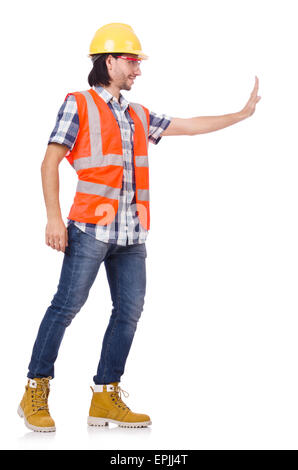 Hands holding construction tools and hardhats on beige background Stock ...