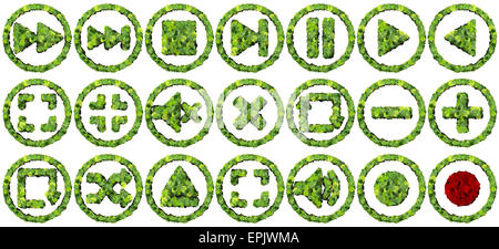 Media control shuffle icon, made from green leaves isolated on white ...