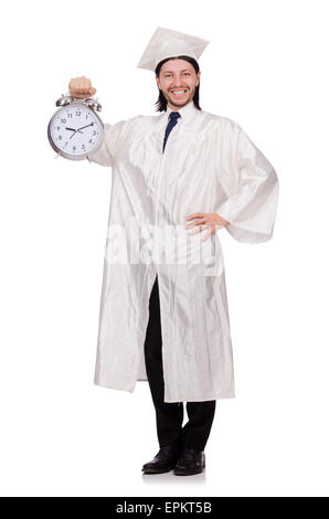 Student missing his studying deadlines on white Stock Photo - Alamy