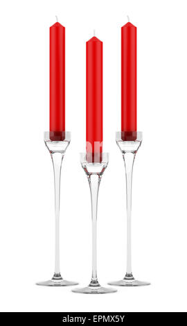 three red candles candlesticks isolated on white background Stock Photo ...