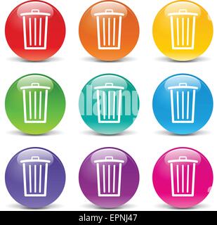 Trash white icons on round color glass buttons Stock Vector Image & Art ...