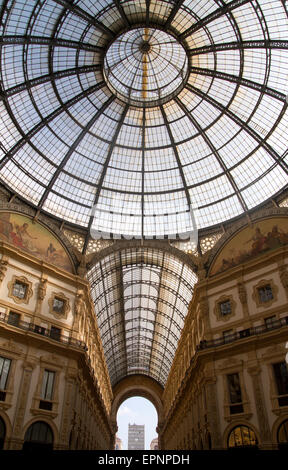 designer glass ceiling roof in a shopping center overlooking the blue ...
