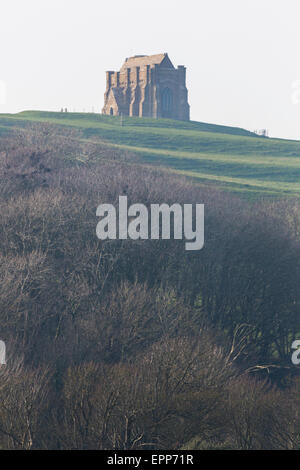 Saint Catherine's Chapel high above misty hazy green countryside at ...