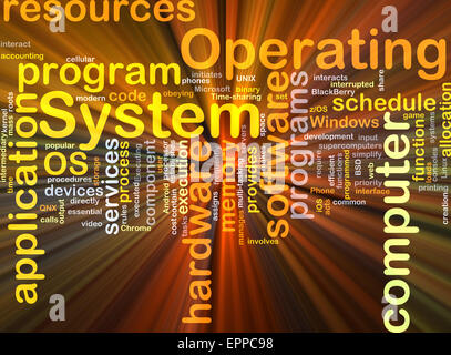 Word cloud concept illustration of operating system glowing light ...