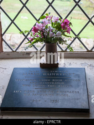Memorial plaque to Alfred Wainwright in Buttermere church, Lake ...
