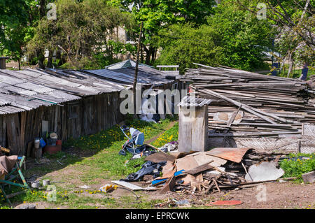 Modern European slums landscape. Garbage and dirt in a place of compact ...
