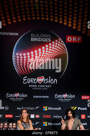 Vienna, Austria. 21st May, 2015. ESC hosts Arabella Kiesbauer (L-R ...