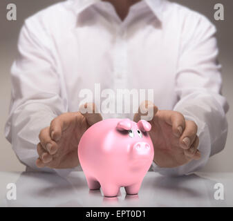 Piggy bank. the concept of preserving and saving money. dollars in the ...