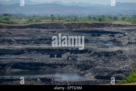 MOZAMBIQUE, Moatize, opencast Benga coal mine of Rio Tinto, coal is ...