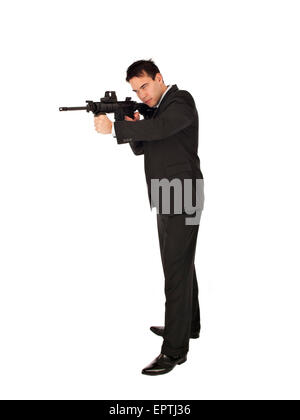 White man standing with an AR-15 Semi automatic gun Stock Photo - Alamy
