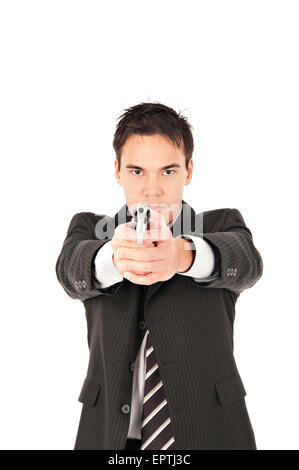 Pointing hand (or shooting or aiming) isolated on a white background ...