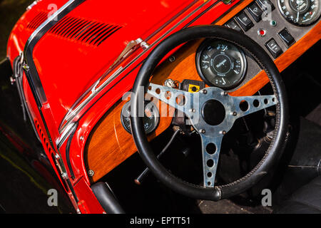 Morgan sports car cockpit with steering wheel and dashboard Stock Photo ...