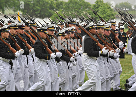 US Naval Academy cadets in formal dress march in the annual Color Stock ...