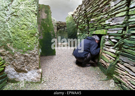 Inside the Unstan neolithic chambered burial cairn Orkney Scotland UK ...