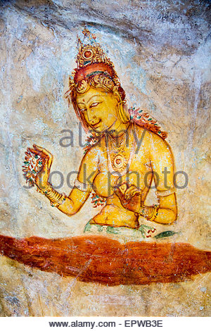 Sri Lanka - Sigiriya, ancient frescoes, cave wall paintings inside ...