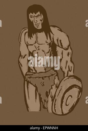 Vintage barbarian with shield Stock Photo - Alamy