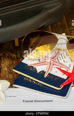 Travel documents - air tickets in passport. Passport control at border ...
