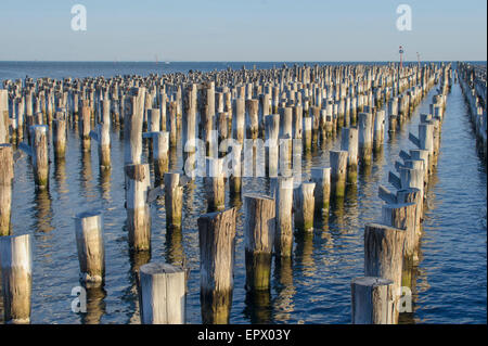 Port Melbourne, Australia. Princes Pier historic pylons in Port ...